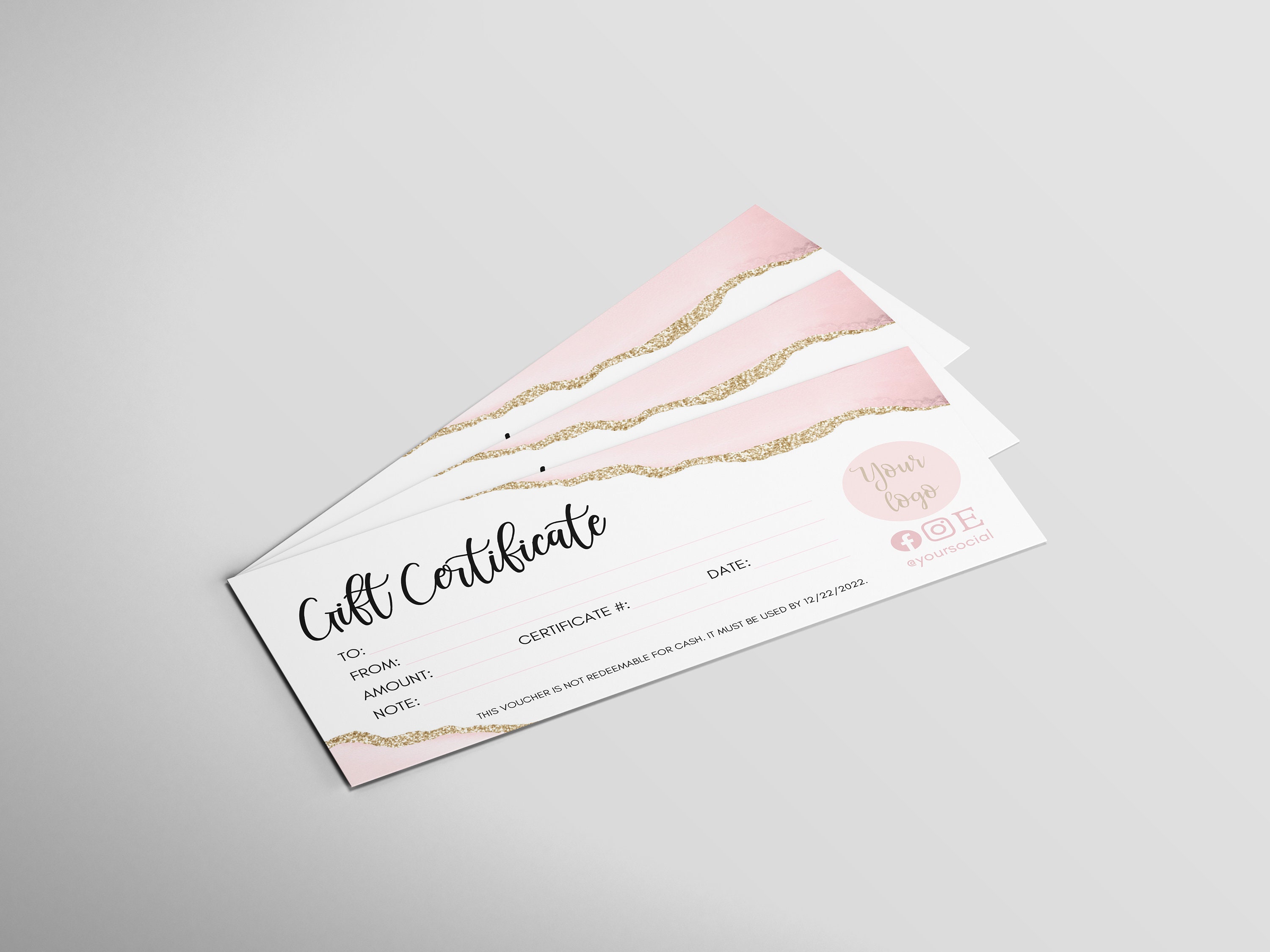 Pink Editable DIY Gift Card Certificate Template Gift Voucher - Etsy