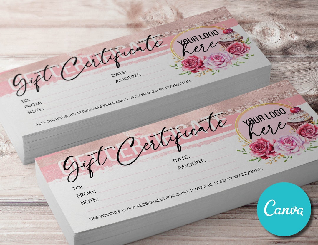 Editable Bakery DIY Pink Gift Card Certificate Template, Gift Voucher ...