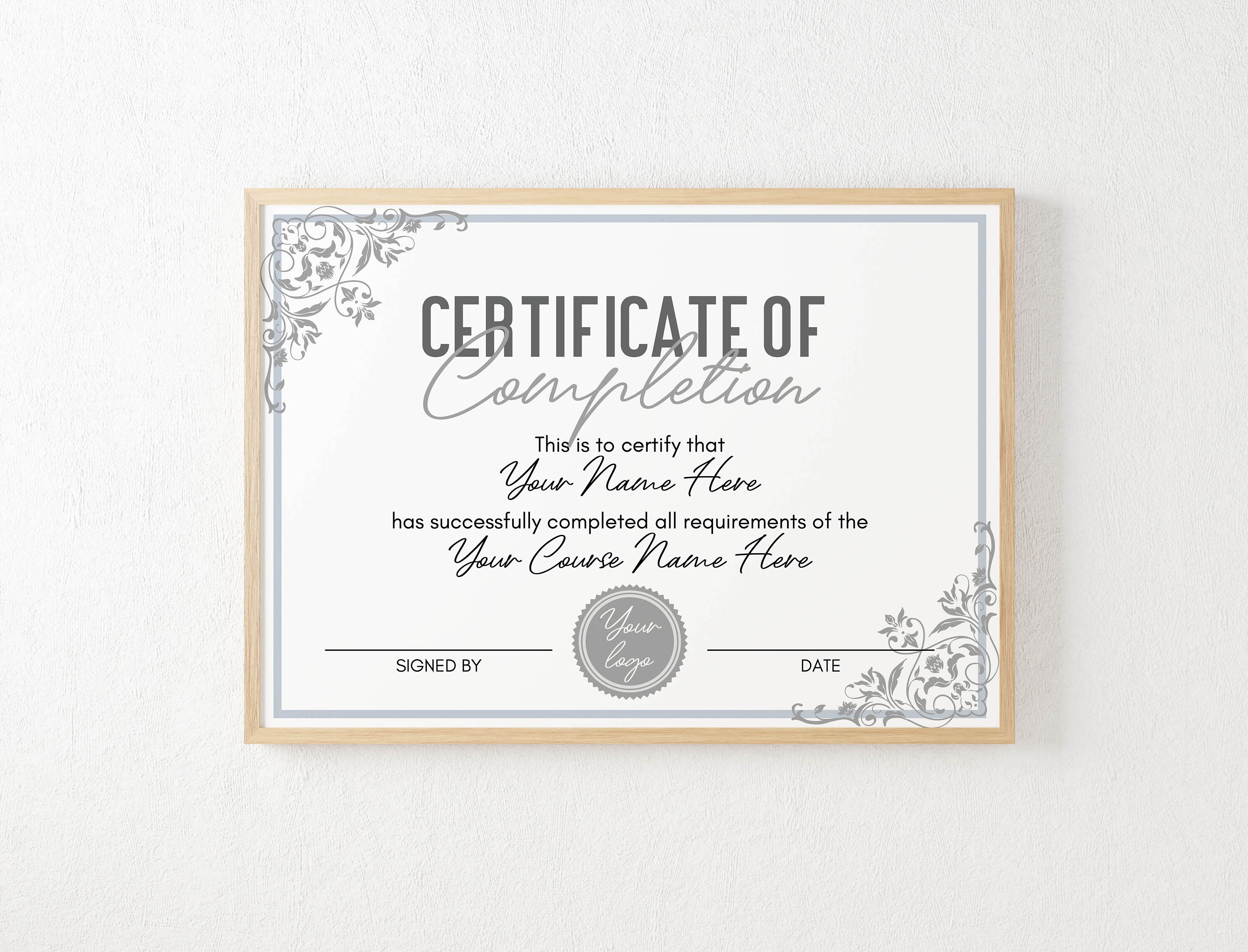 Editable Certificate of Completion Template Award Custom - Etsy