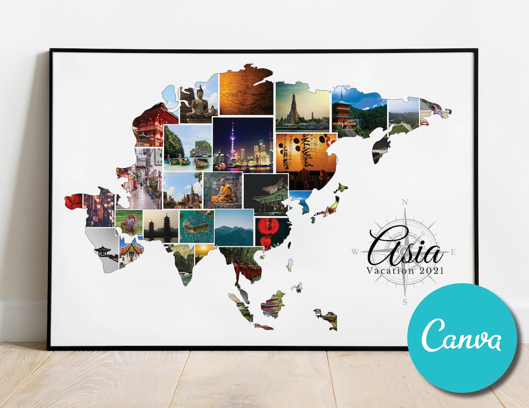 Asia Map Personalized Custom Photo Collage Wedding Anniversary Gift ...