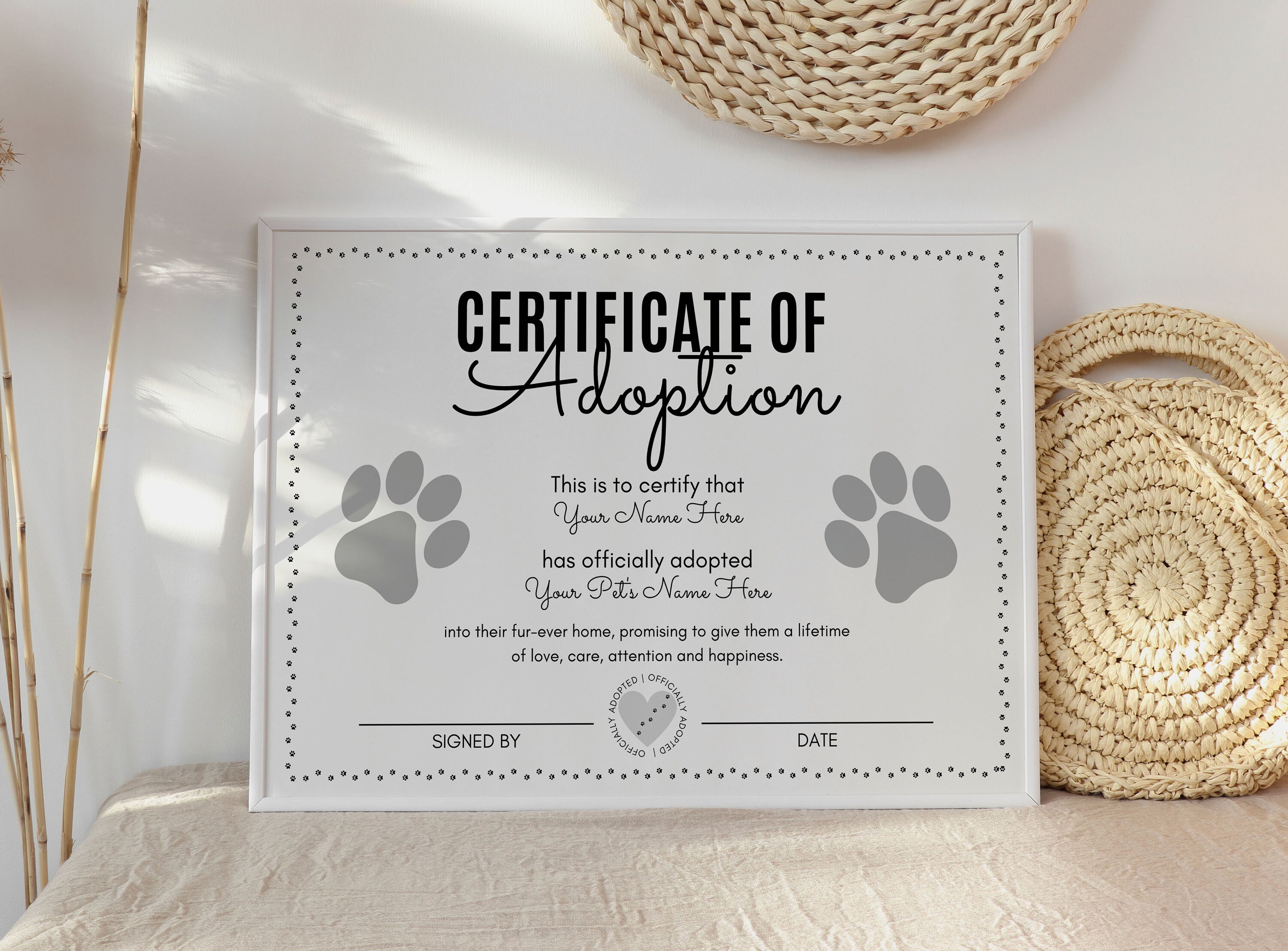Editable Cat Dog Pet Adoption Certificate, Adopt an Animal, Printable ...