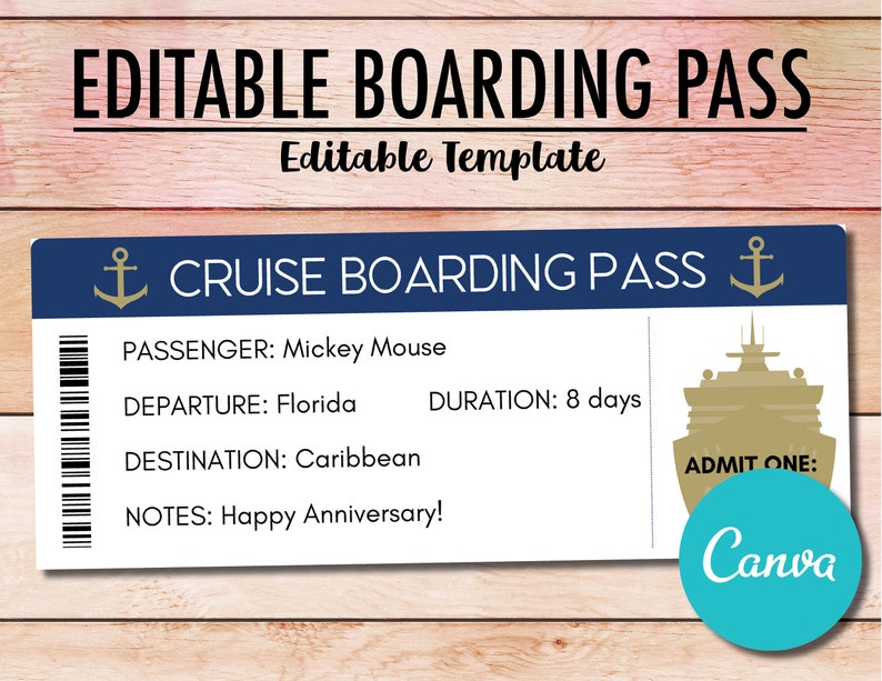 Editable Cruise Boarding Pass Printable Cruise Ticket Custom - Etsy UK