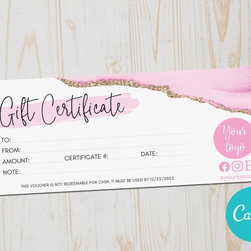 Pink Editable DIY Gift Card Certificate Template Gift Voucher - Etsy UK