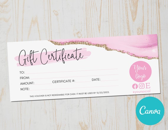 Pink Editable DIY Gift Card Certificate Template Gift Voucher - Etsy