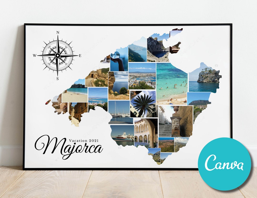 Majorca Map Personalized Custom Photo Collage Wedding Anniversary Gift ...