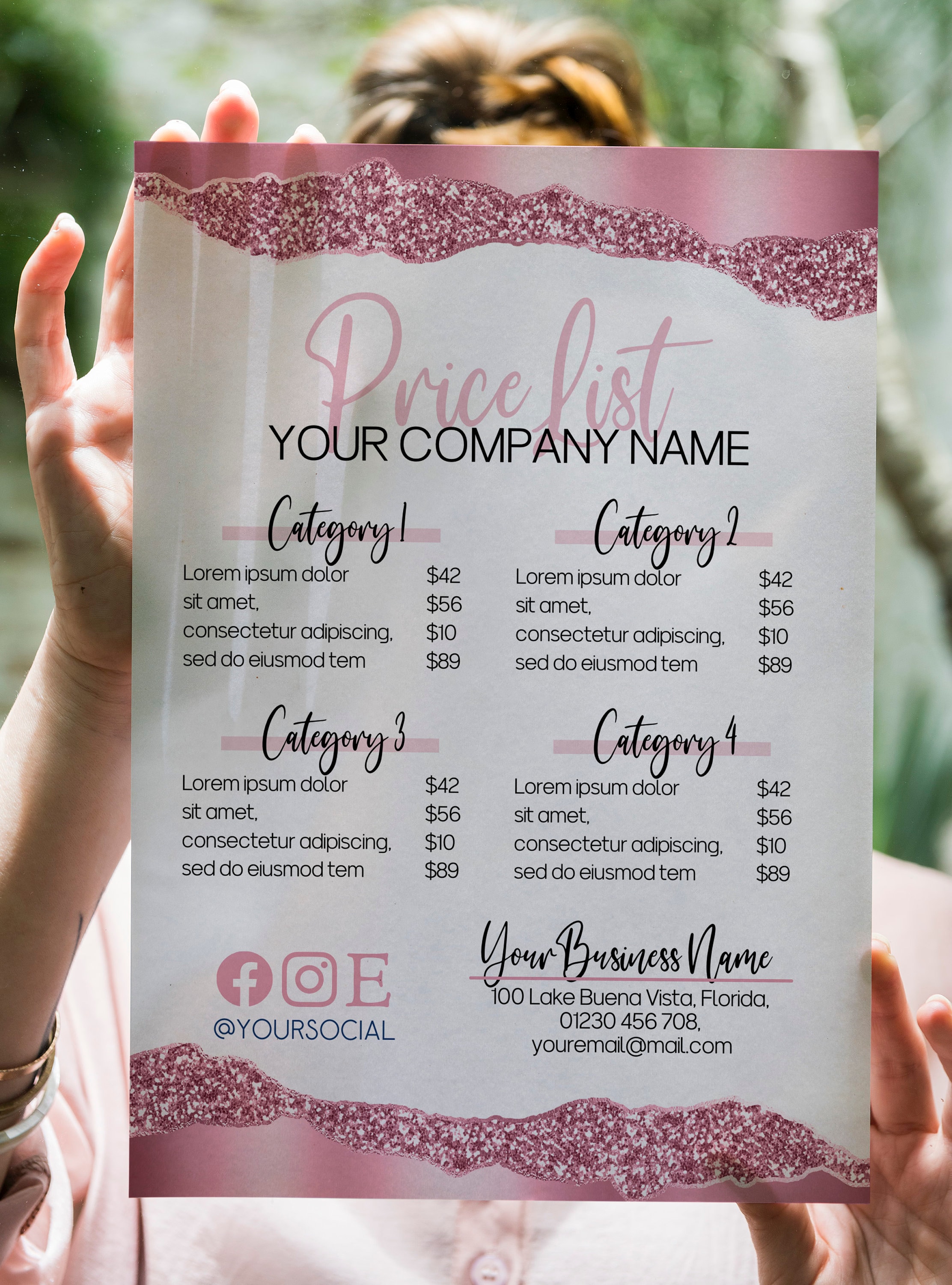 Pink Glitter Editable Price List Template Custom Salon Bakery - Etsy
