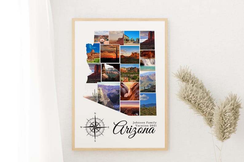 Arizona Map Photo Collage Custom Template Gift Art Print Wedding ...