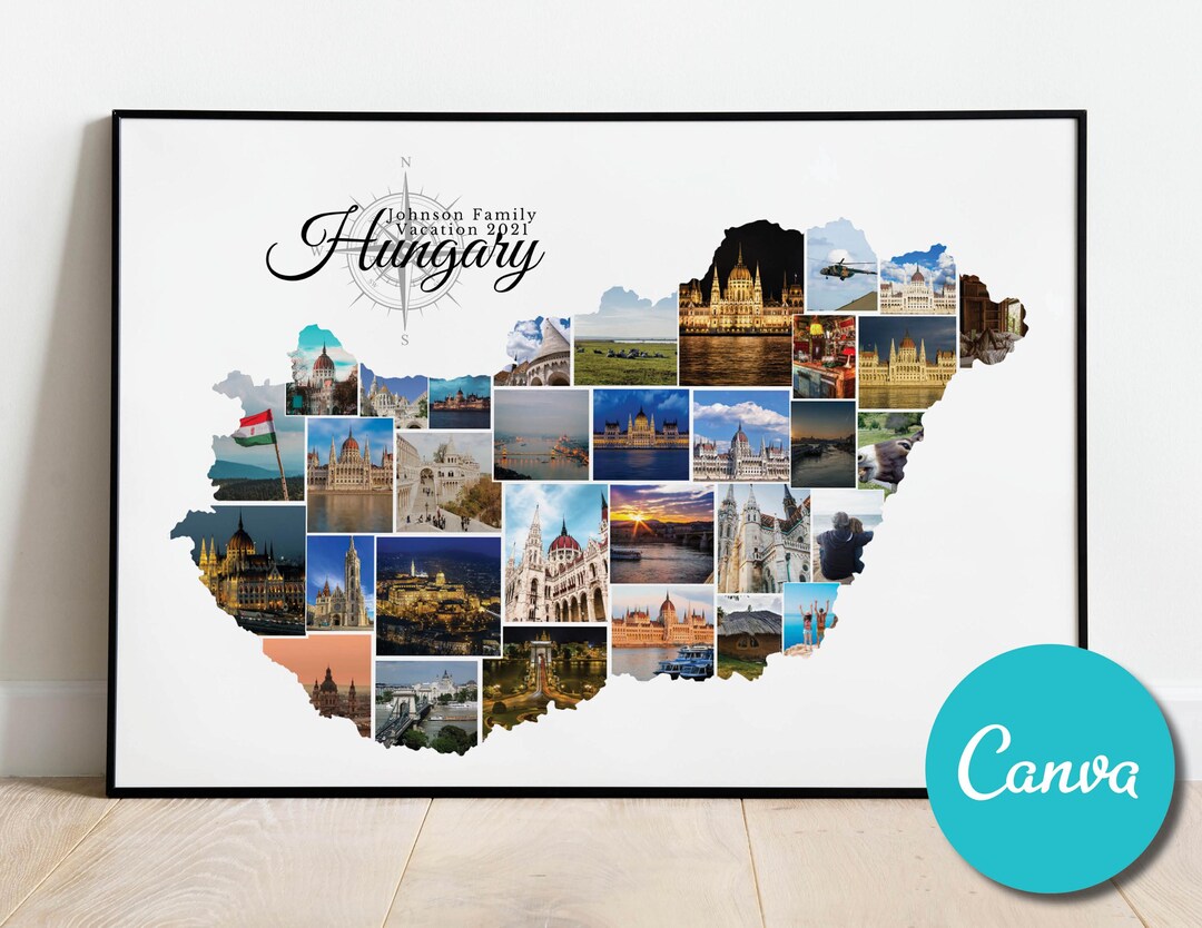 Hungary Map Personalized Custom Photo Collage Anniversary Gift, Hungary ...