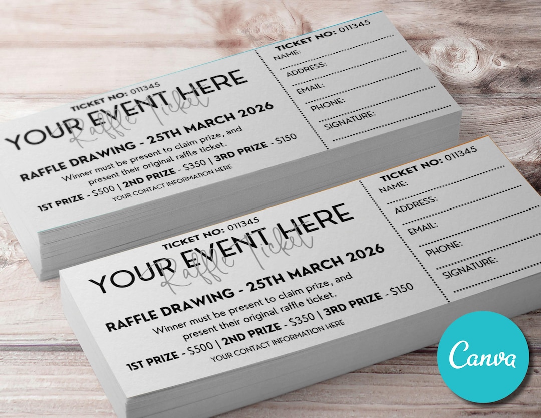 Editable Raffle Event Ticket Template, Custom DIY Surprise Raffle Event ...