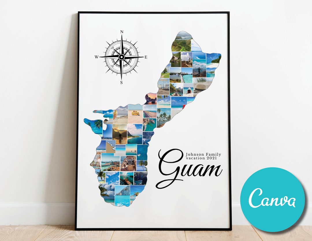 Guam Map Travel Photo Collage Poster Wedding Anniversary Gift, Guam ...