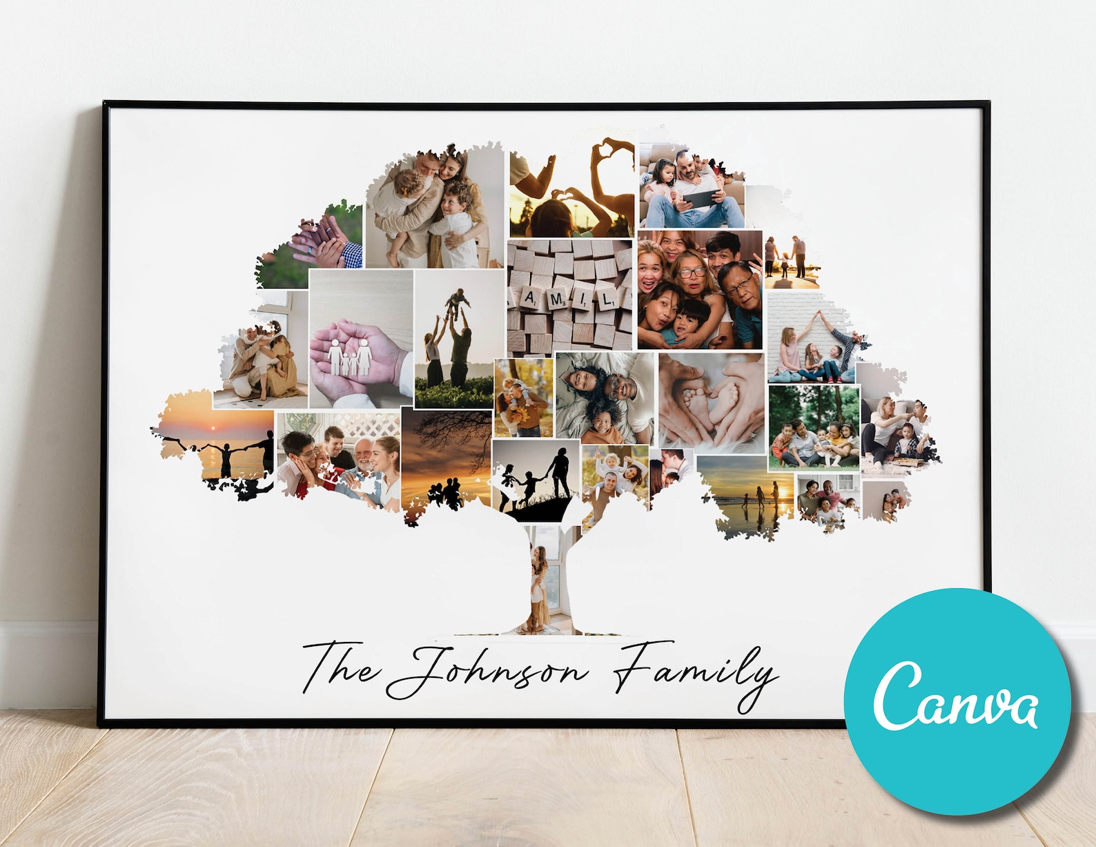 Custom Family Tree Photo Collage Gift Wall Art, Editable Personalized ...
