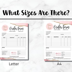 Pink Editable Order Form Custom Template, Printable Purchase Order Form ...