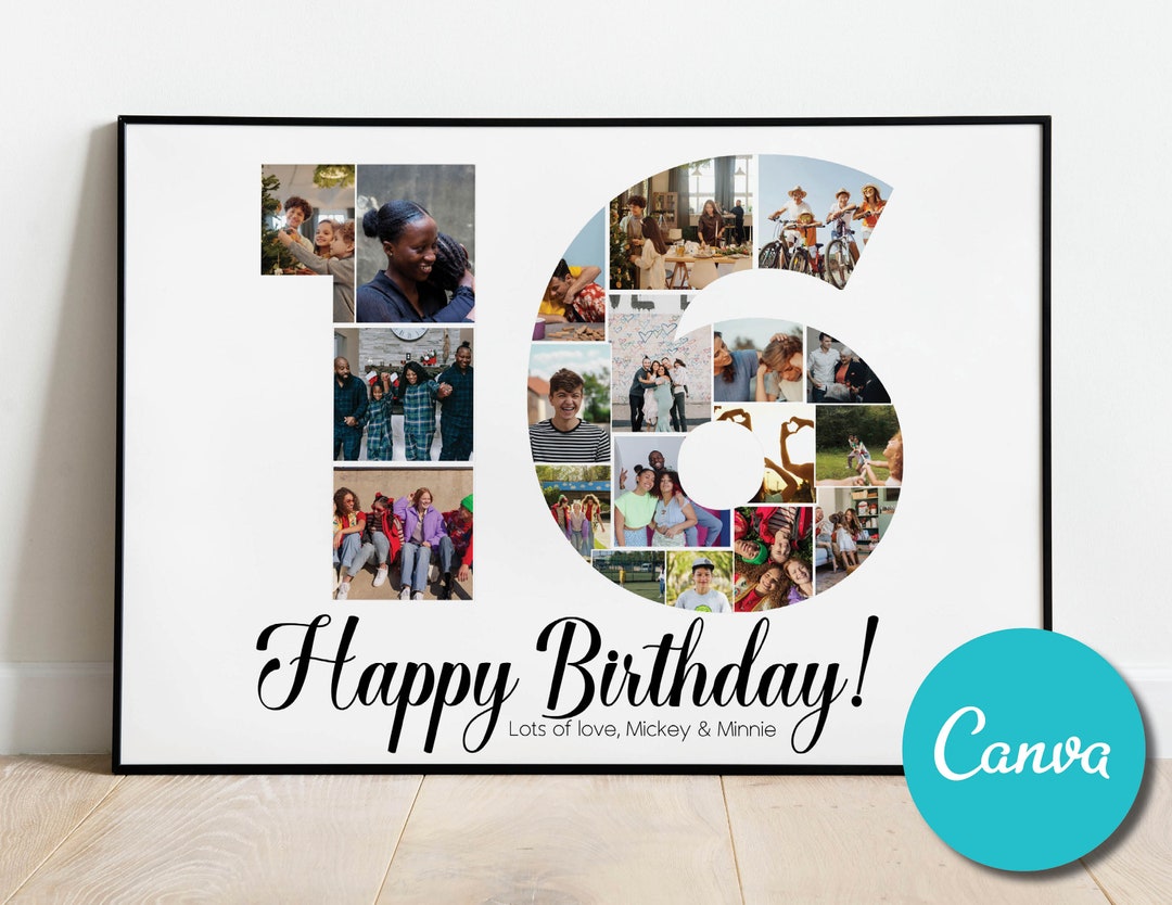 Custom 16th Birthday Photo Collage Gift Poster Number Art, Custom ...