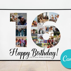 Custom 16th Birthday Photo Collage Gift Poster Number Art, Custom ...