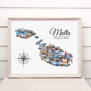 Malta Map Personalized Custom Photo Collage Wedding Anniversary Gift ...