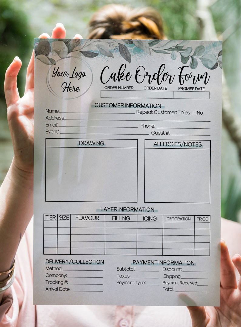 Custom Cake Order Form Editable Green Custom Bakery Order | Etsy
