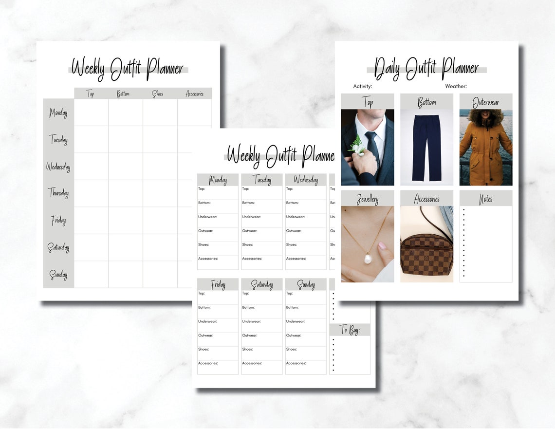 Daily Weekly Outfit Fashion Planner Printable Template | Etsy
