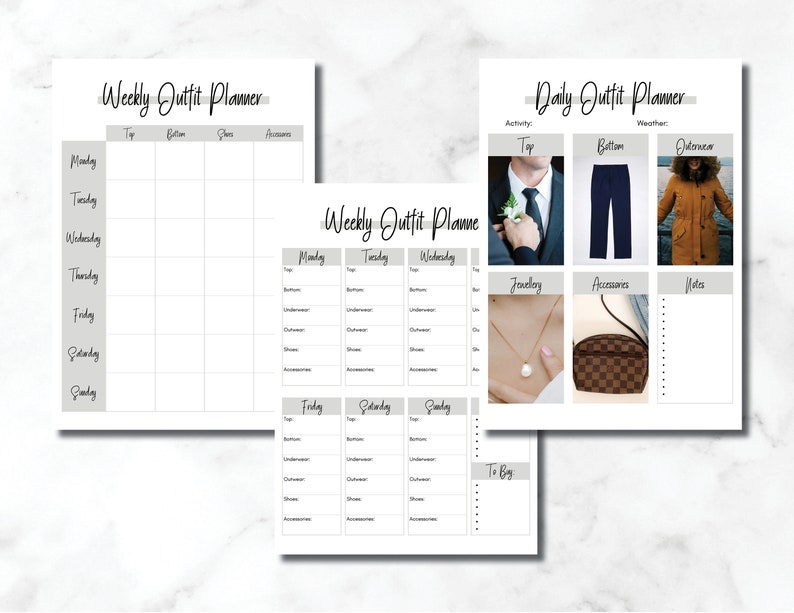 Daily Weekly Outfit Fashion Planner Printable Template | Etsy