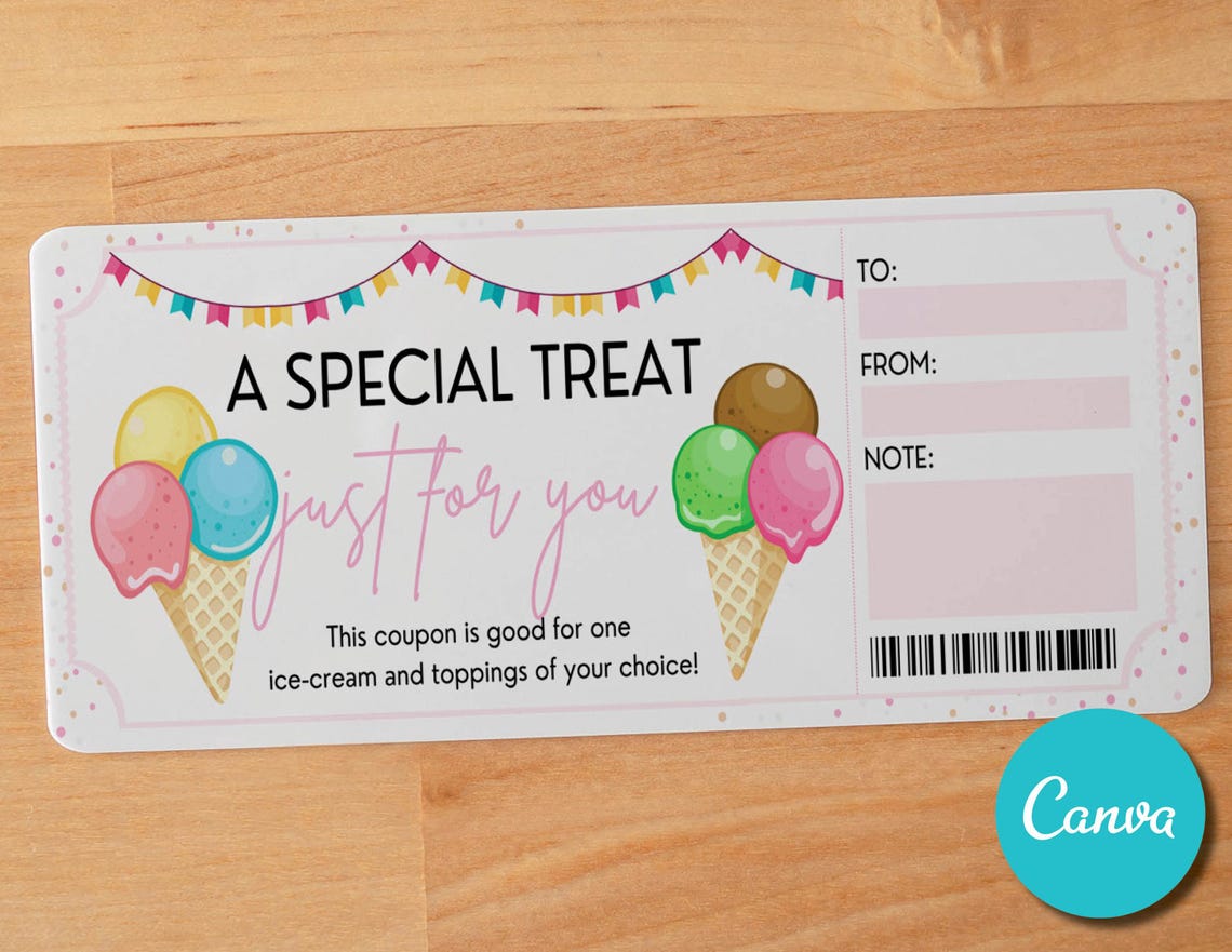 Ice Cream Ticket Template Voucher Coupon Token, Ice Cream Food Truck ...