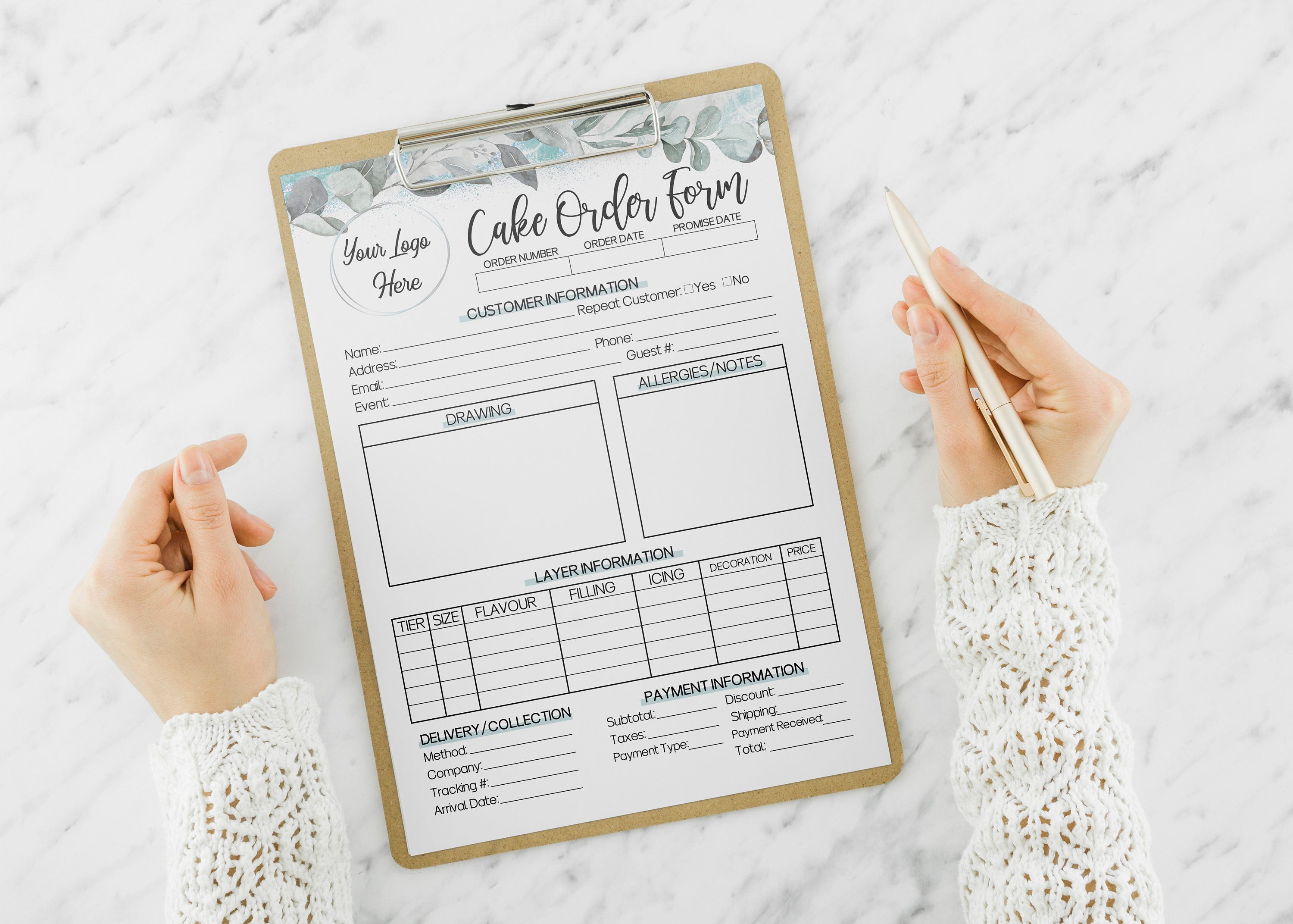 Custom Cake Order Form Editable Green Custom Bakery Order - Etsy