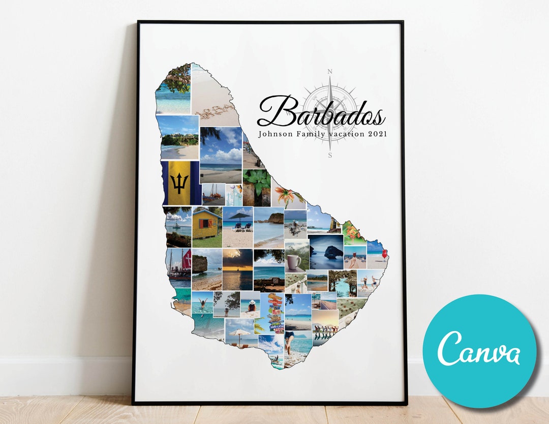 Barbados Map Travel Photo Collage Wedding Anniversary Gift, Barbados ...