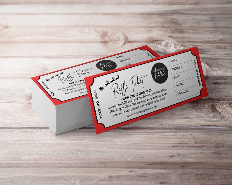Editable Raffle Event Ticket Template, Christmas Custom DIY Surprise ...