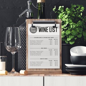 Editable Drinks Wine Bar Menu Sign Template List, Business Wine Menu ...