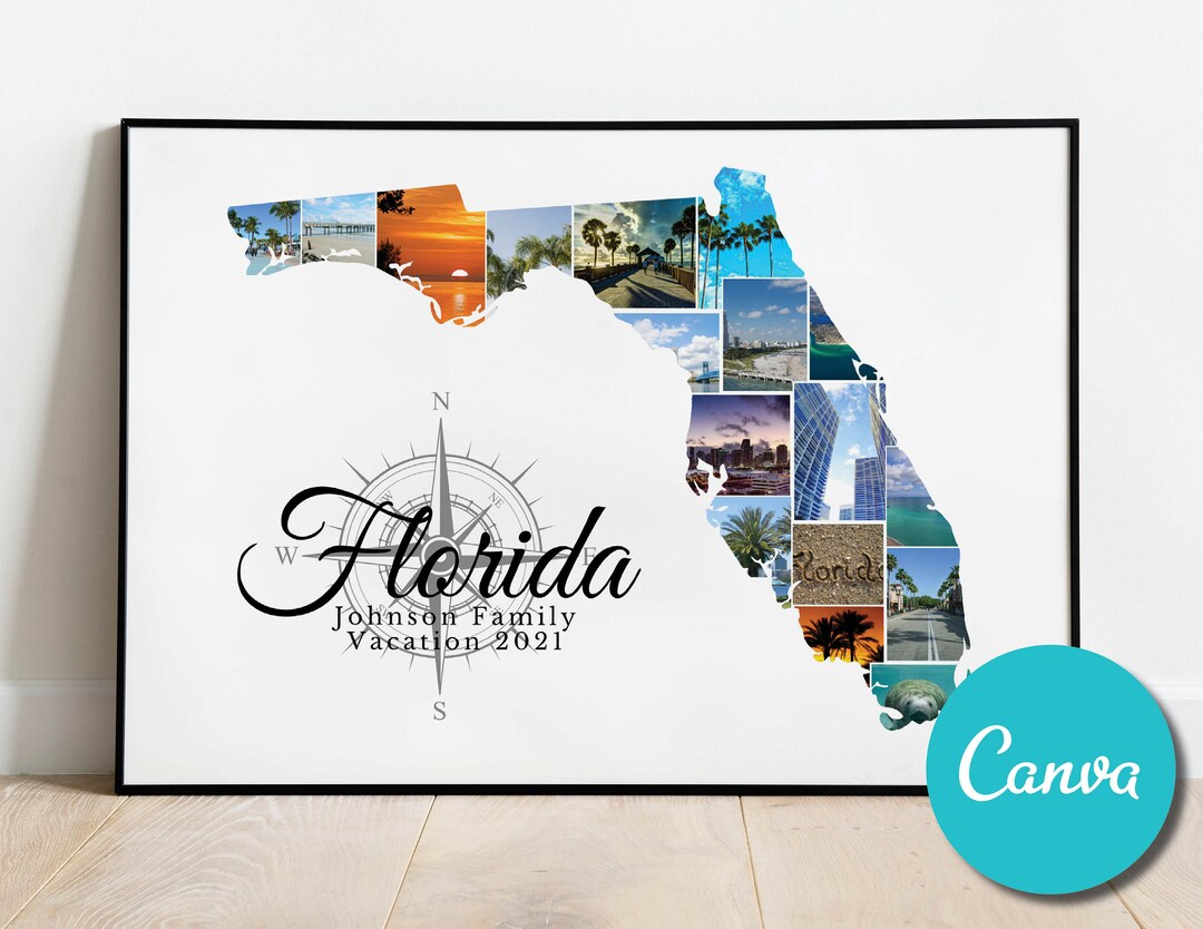 Florida Map Personalized Custom Photo Collage Wedding Anniversary Gift ...