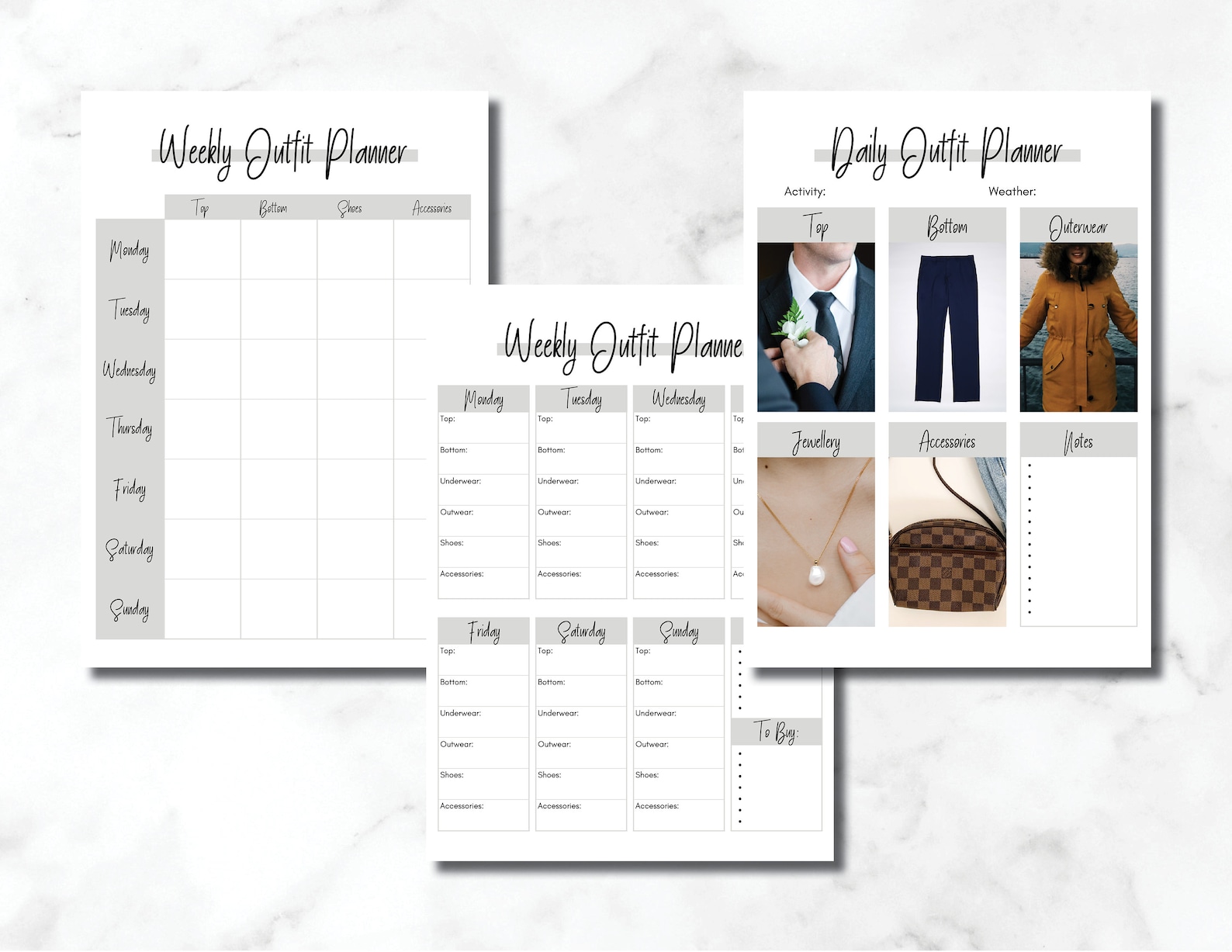 Daily Weekly Outfit Fashion Planner Printable Template - Etsy