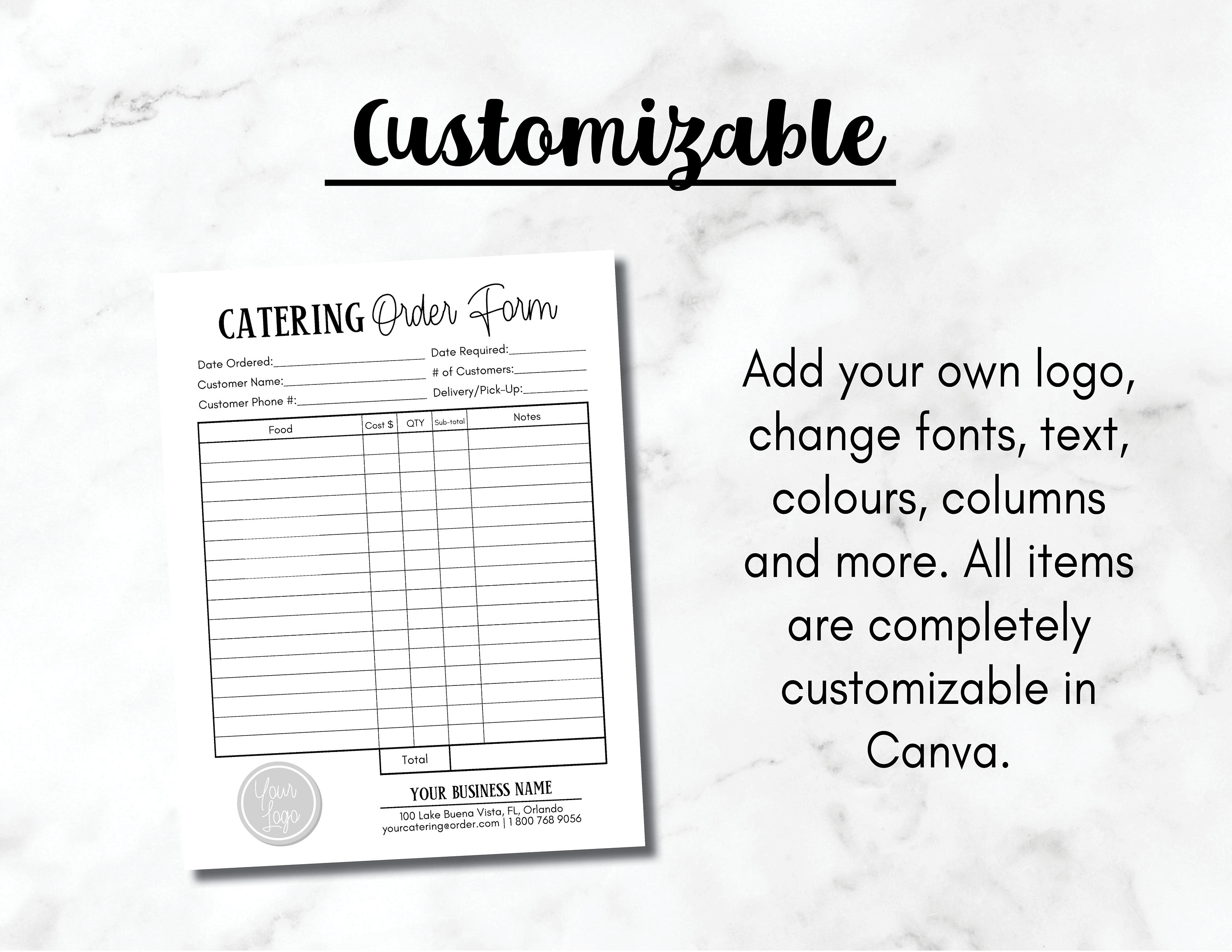 Editable Catering Bakery Food Dessert Order Form Custom Template, Event ...