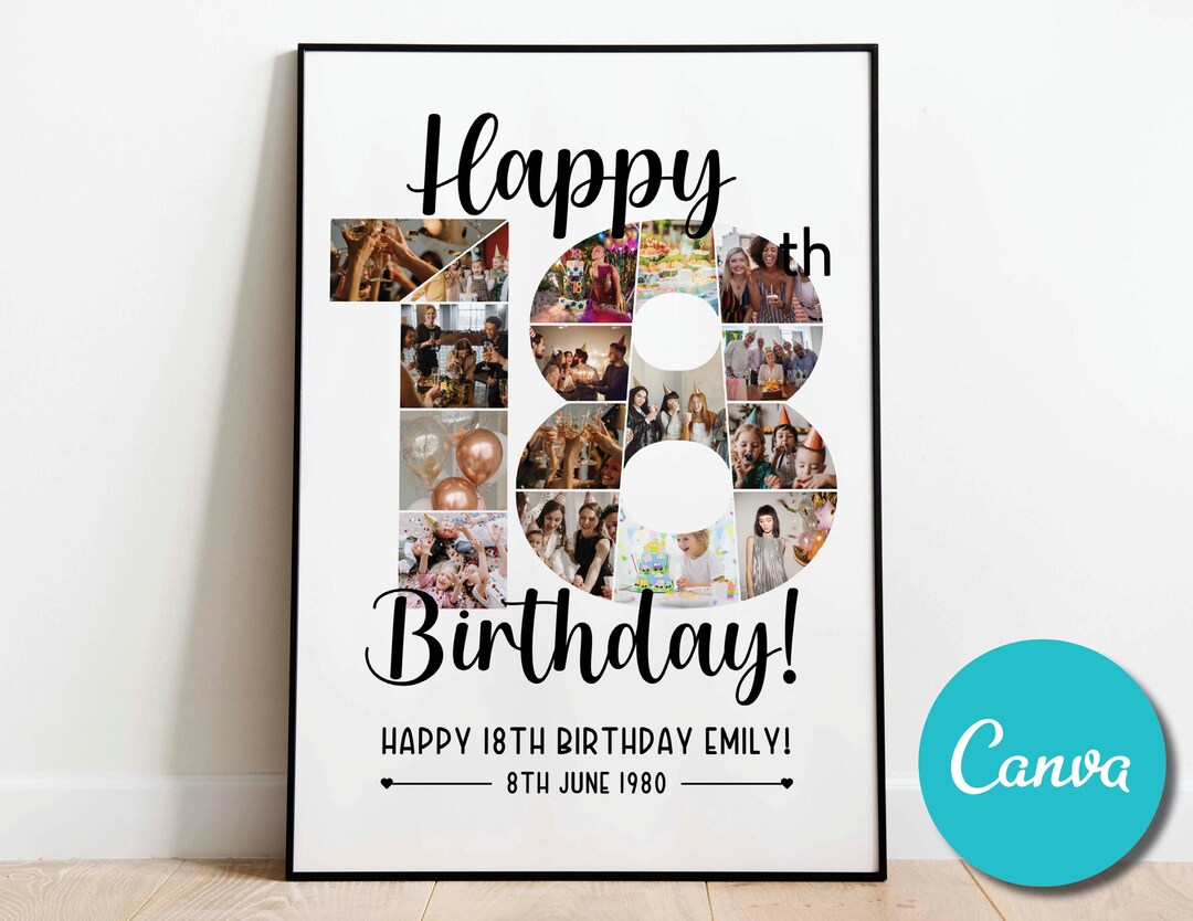 Custom 18th Birthday Photo Collage Gift Poster Number Art, Custom ...
