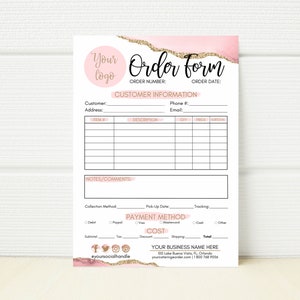 Pink Editable Order Form Custom Template, Printable Purchase Order Form ...