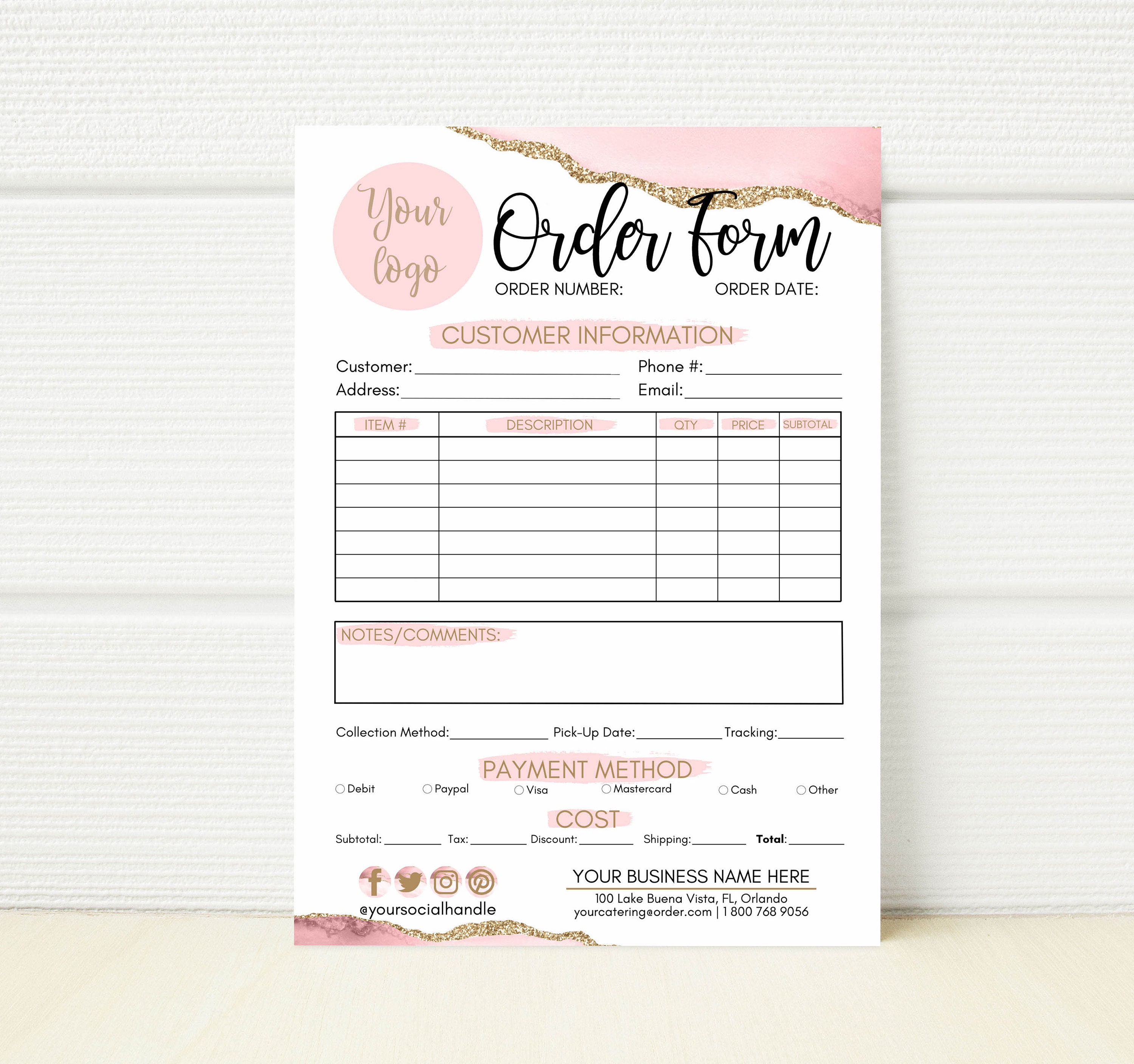 Pink Editable Order Form Custom Template Printable Purchase - Etsy UK