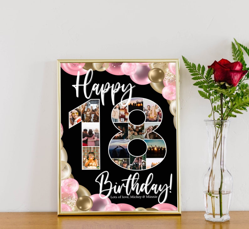 Custom 18th Birthday Photo Collage Gift Poster Number Art - Etsy