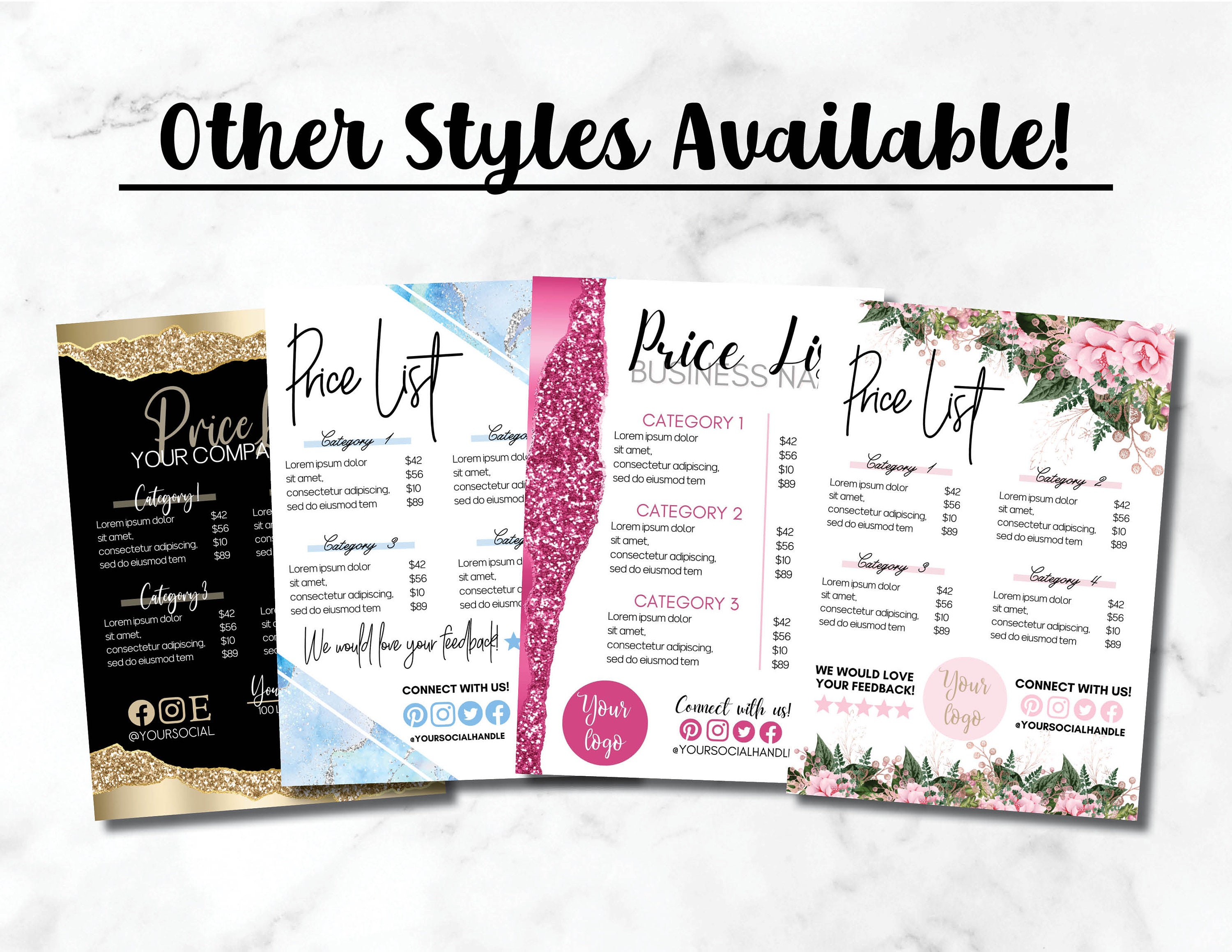 Gold Editable Price List Template Custom Salon Bakery Lash - Etsy