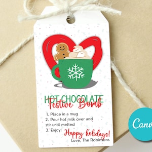 Editable Hot Chocolate Cocoa Bomb Gift Tag Christmas Labels, Custom ...