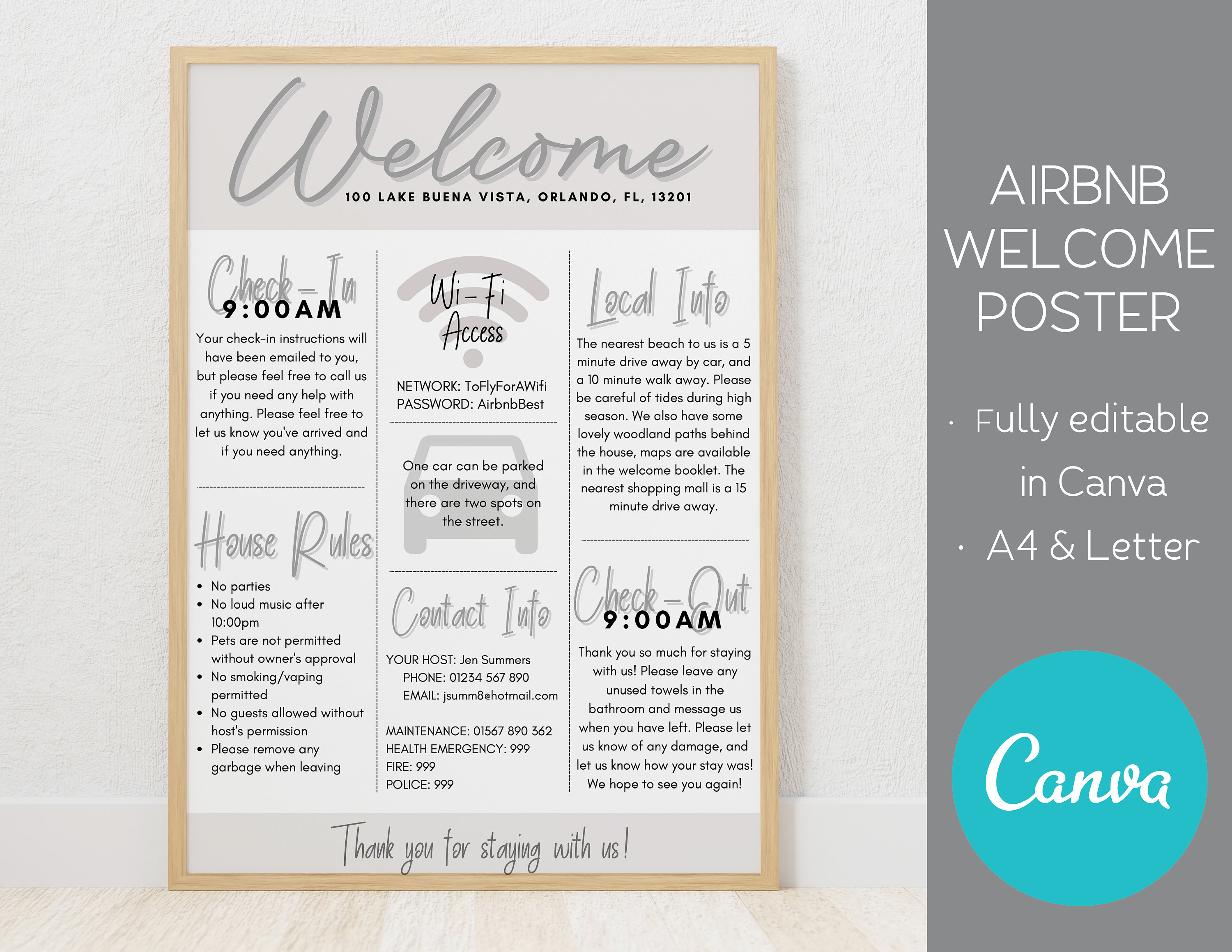 Airbnb Welcome Poster Template Sign Airbnb Poster Editable - Etsy