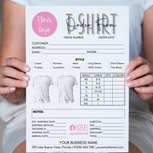 T-shirt Order Form Editable, Custom Tshirt Clothing Order Form, Craft ...