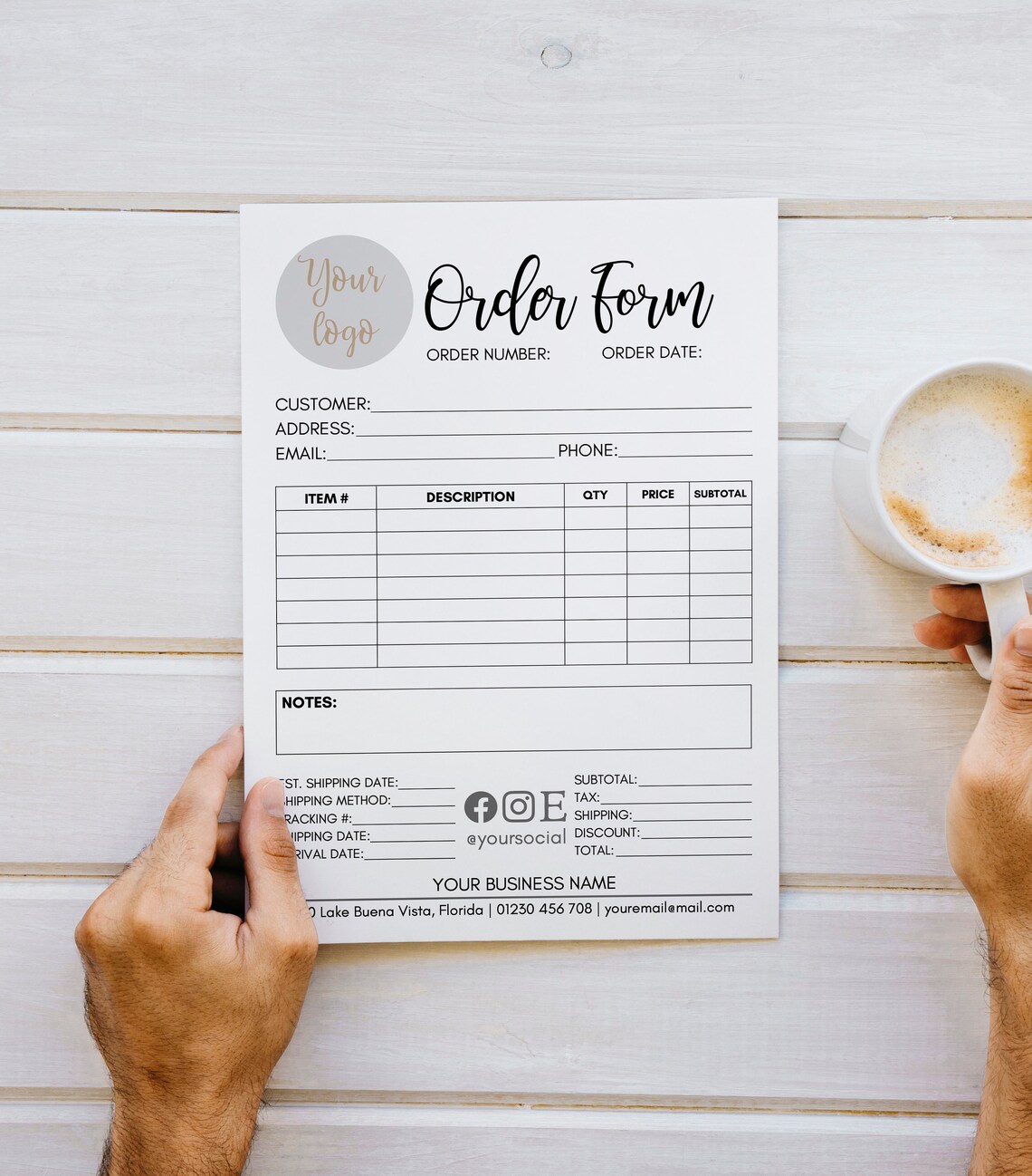 Editable Order Form Custom Template, Printable Purchase Order Form ...