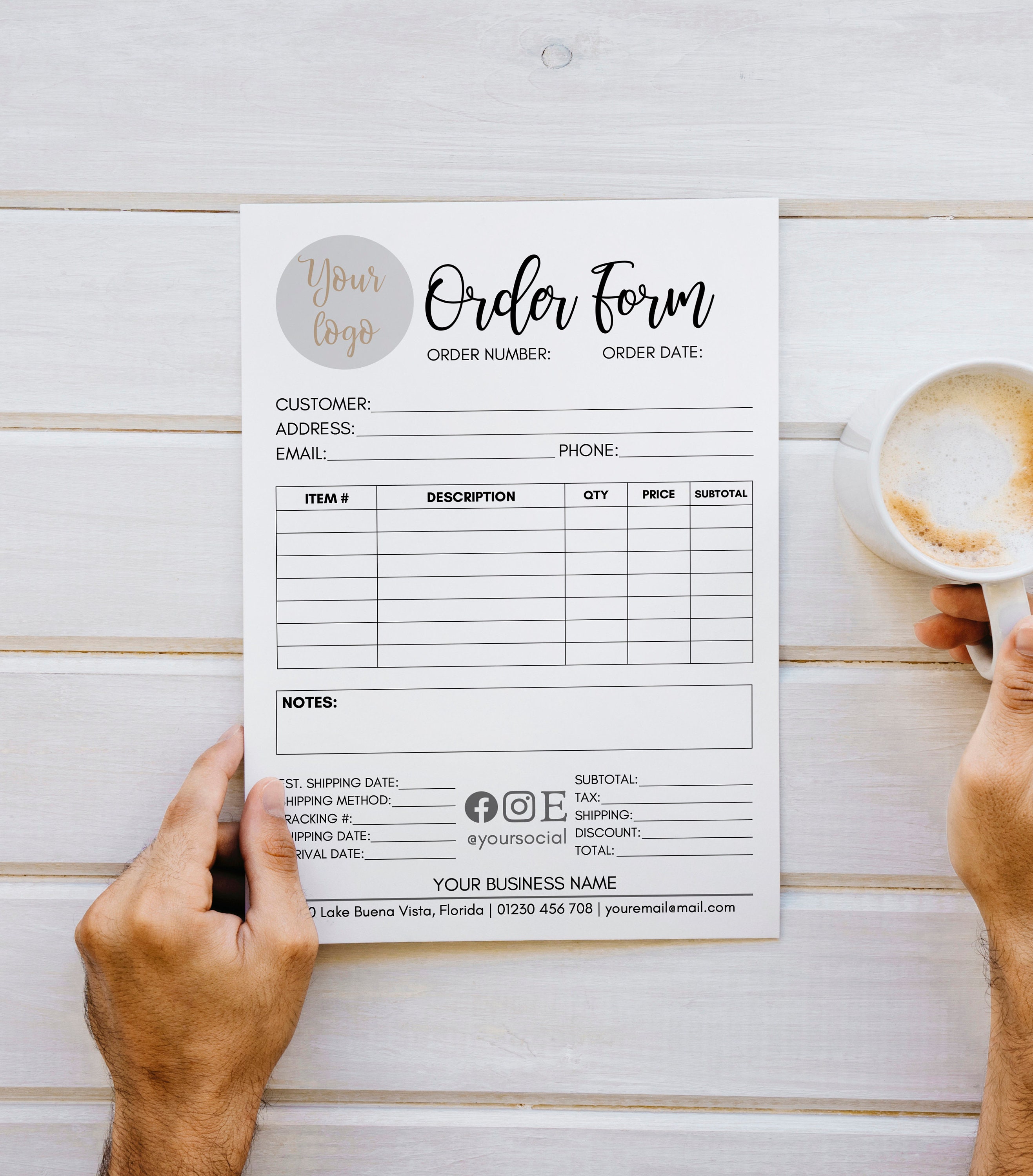 Editable Order Form Custom Template, Printable Purchase Order Form ...