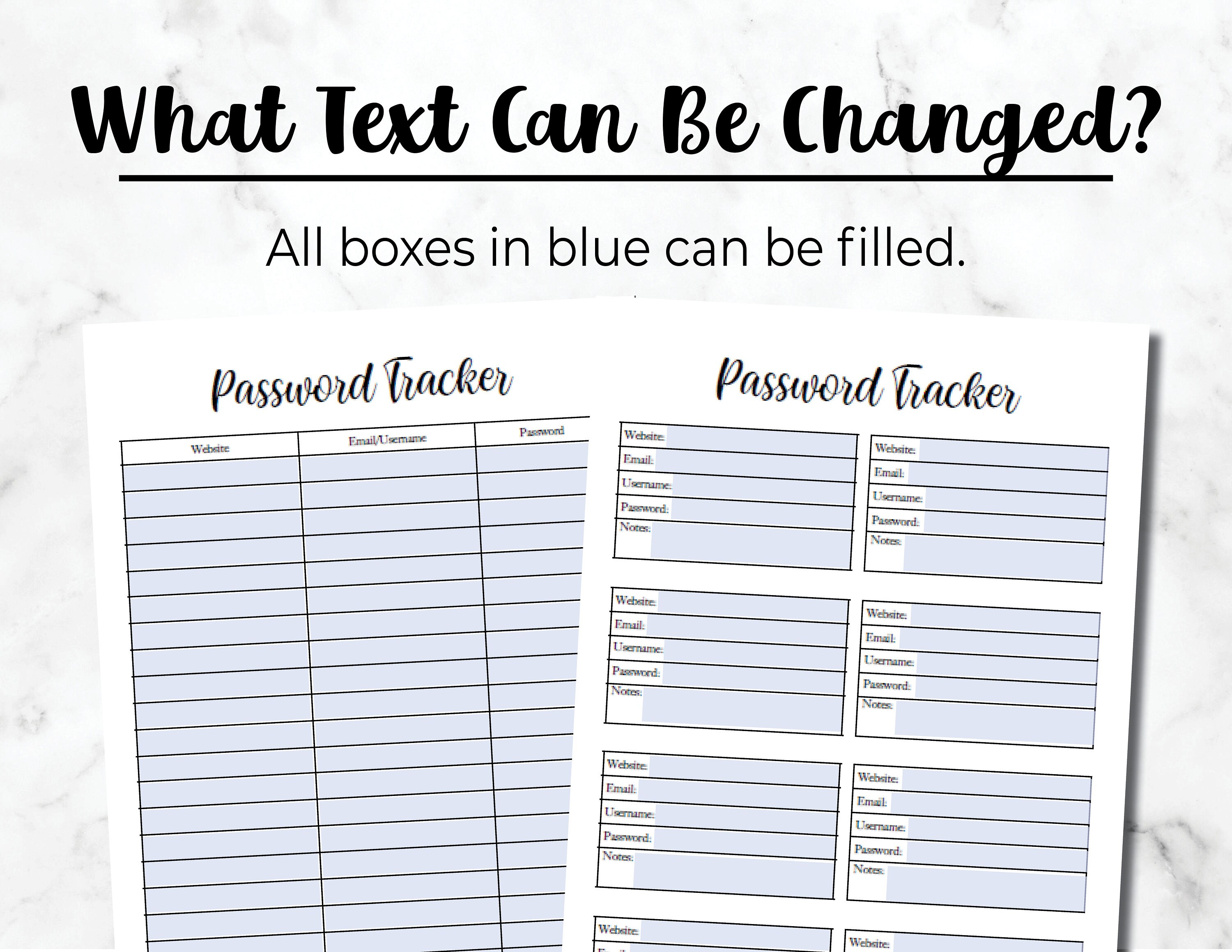 Editable Password Manager Template Log Tracker Planner | Etsy