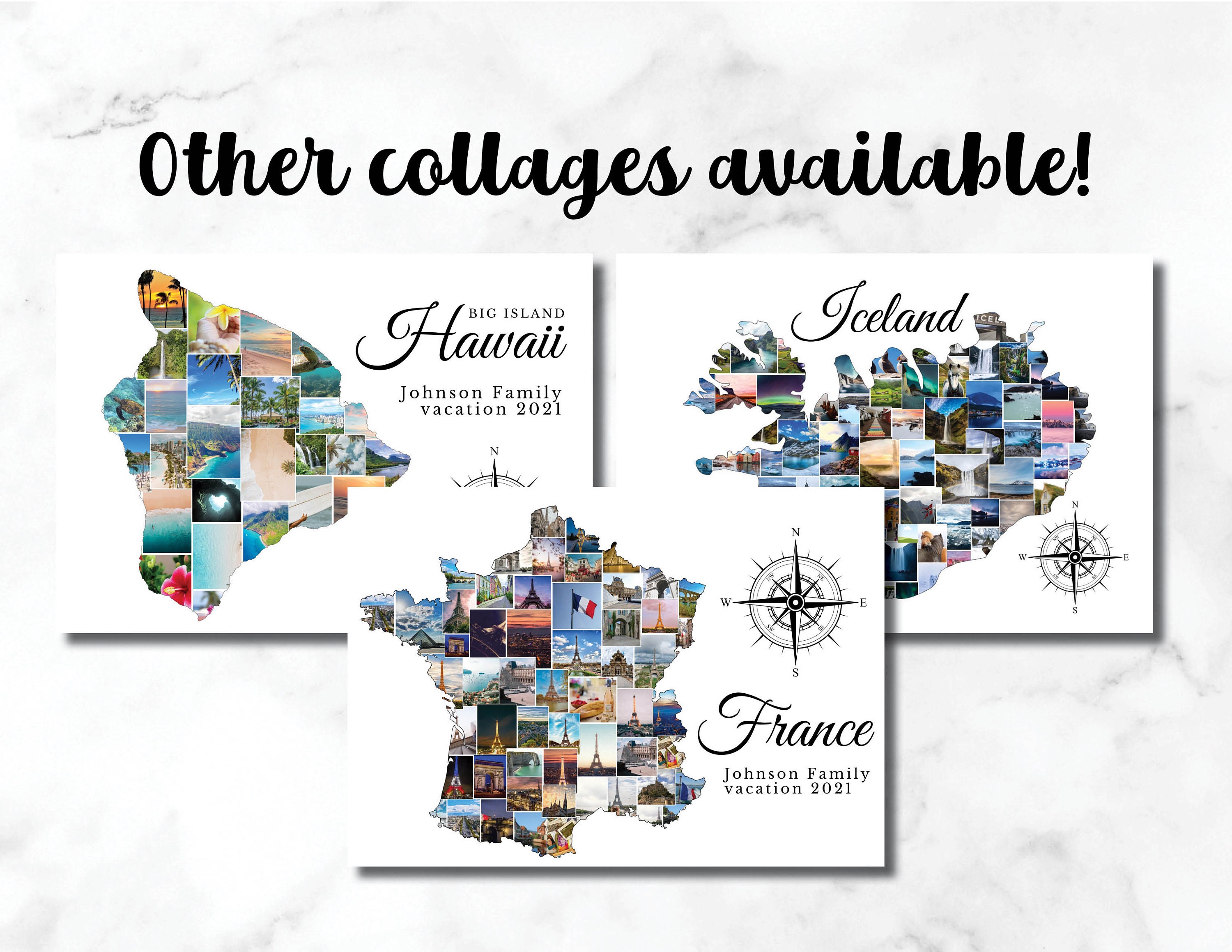 Iceland Map Personalized Custom Photo Collage Wedding Anniversary Gift ...
