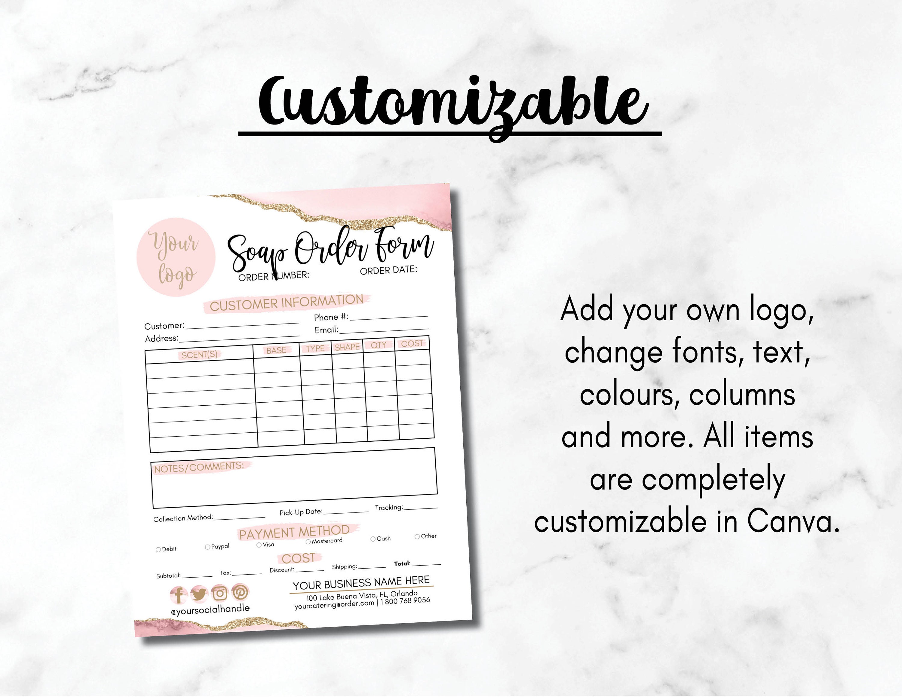 Pink Editable Soap Sales Craft Order Form Custom Template - Etsy