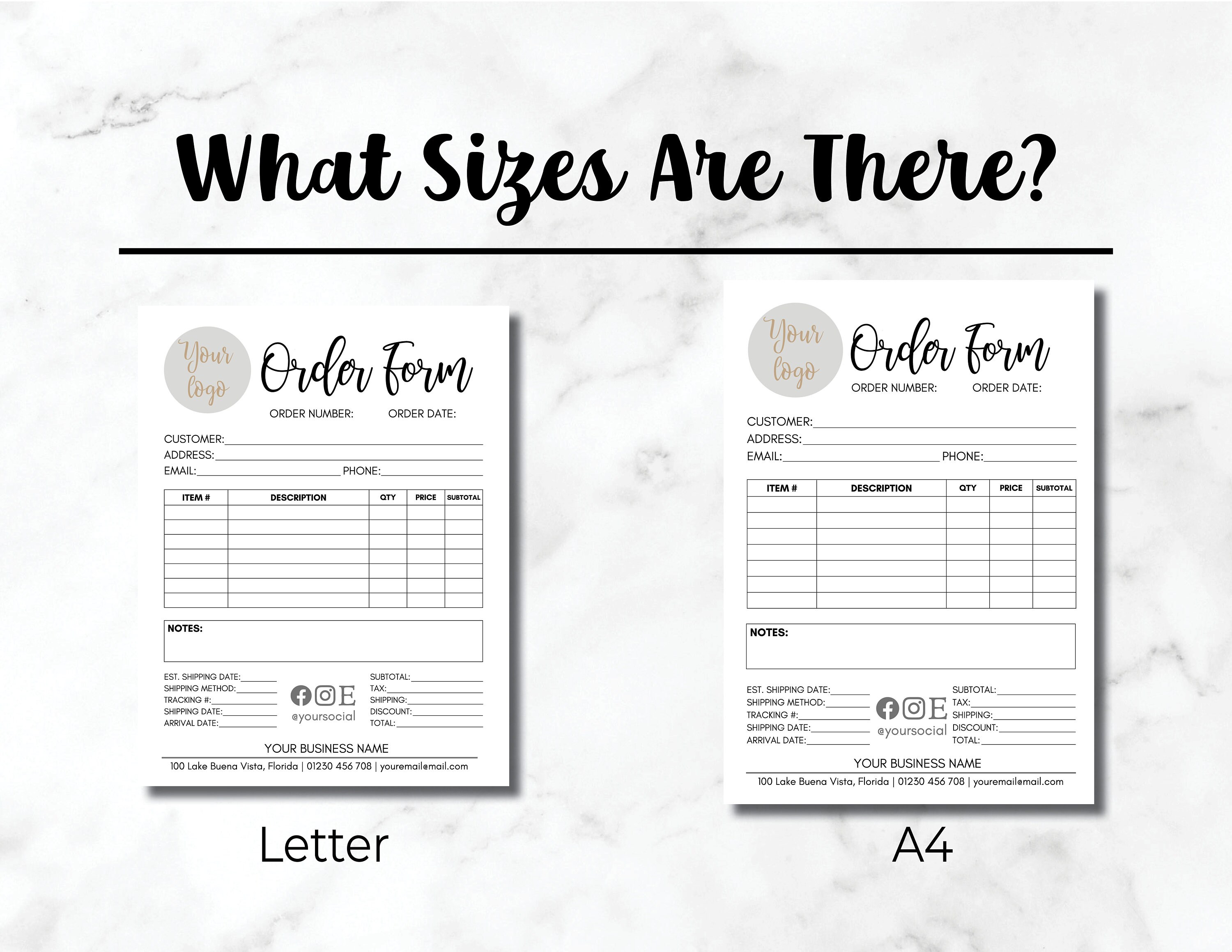 Editable Order Form Custom Template, Printable Purchase Order Form ...