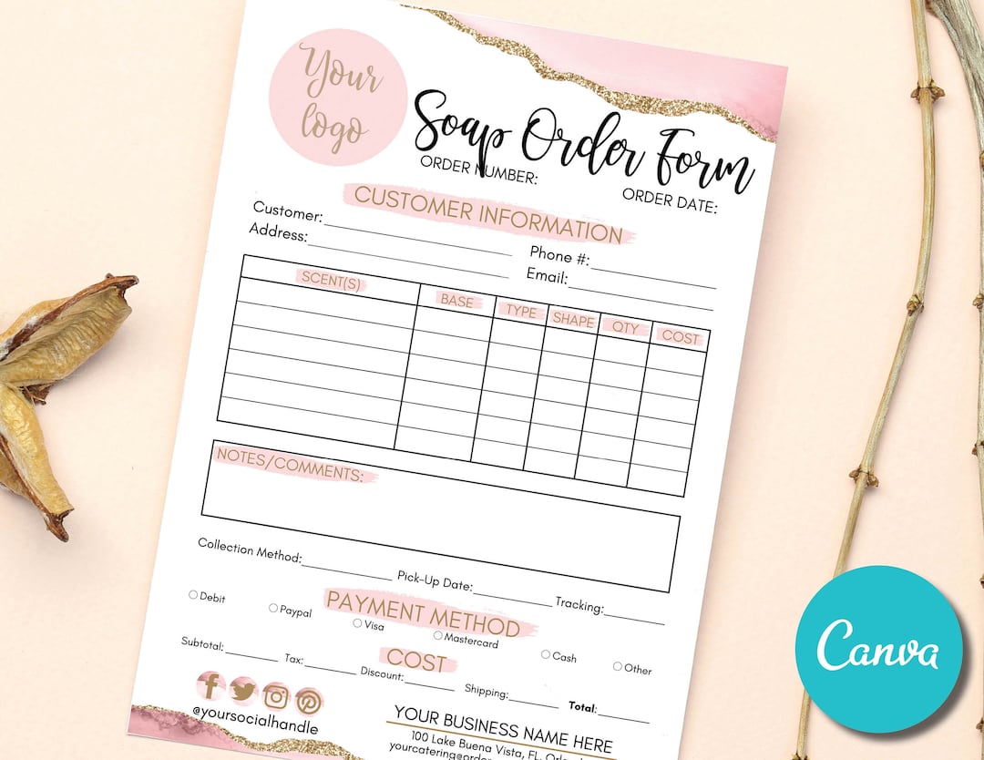 Pink Editable Soap Sales Craft Order Form Custom Template, Printable ...
