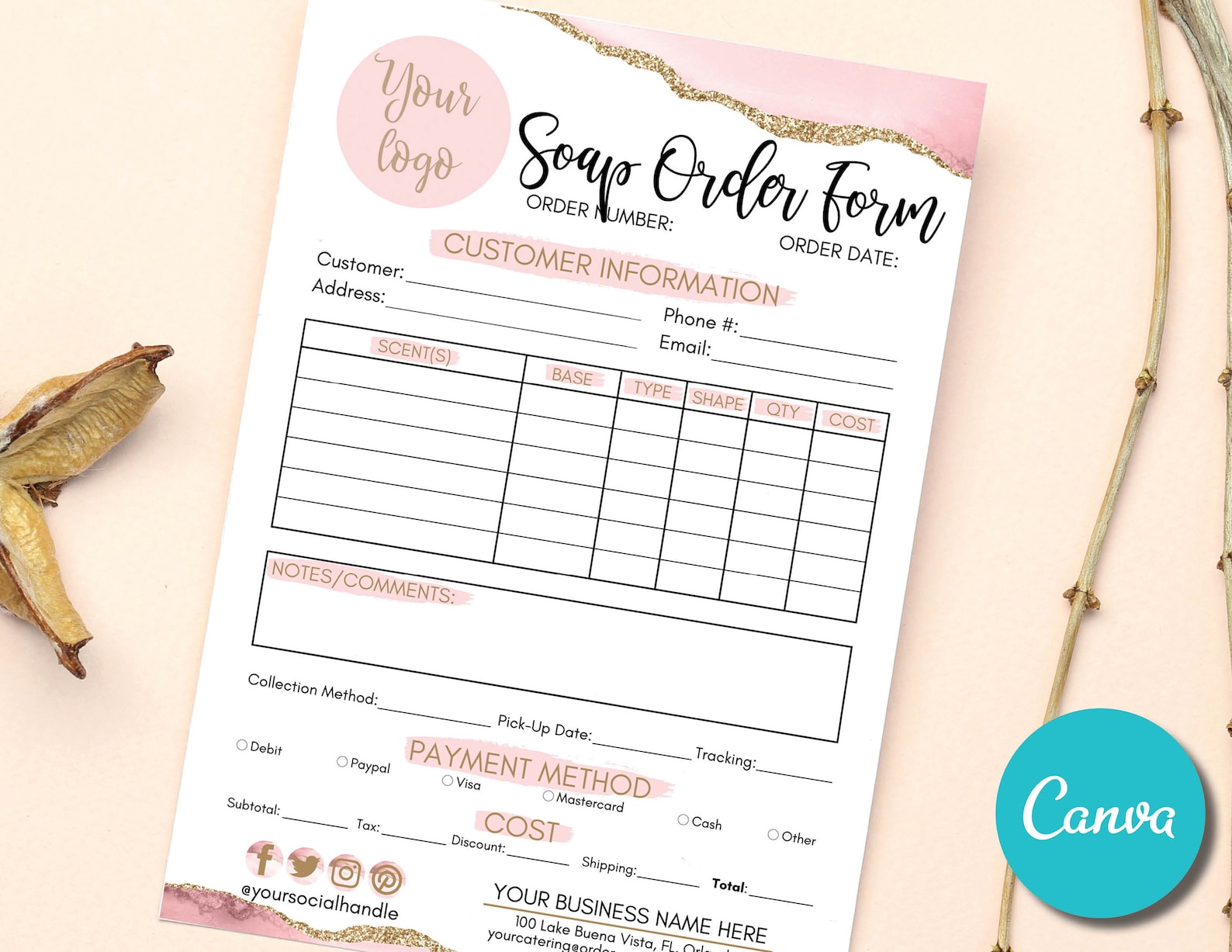Pink Editable Soap Sales Craft Order Form Custom Template - Etsy