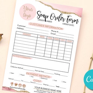 Pink Editable Soap Sales Craft Order Form Custom Template, Printable ...