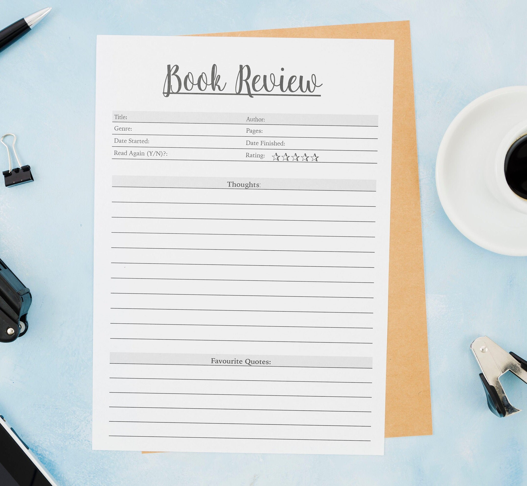 Book Review Tracker Log Printable Book Lover Bundle Reading | Etsy