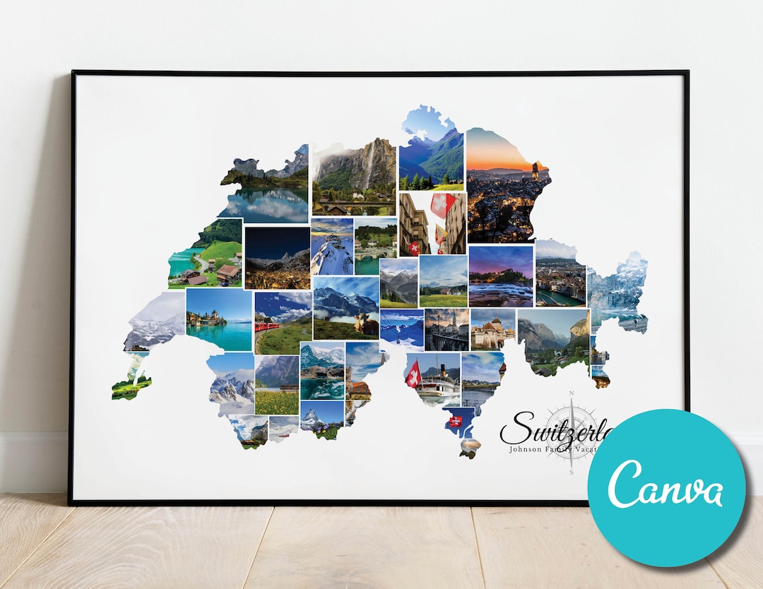 Switzerland Map Personalized Custom Photo Collage Anniversary Gift ...