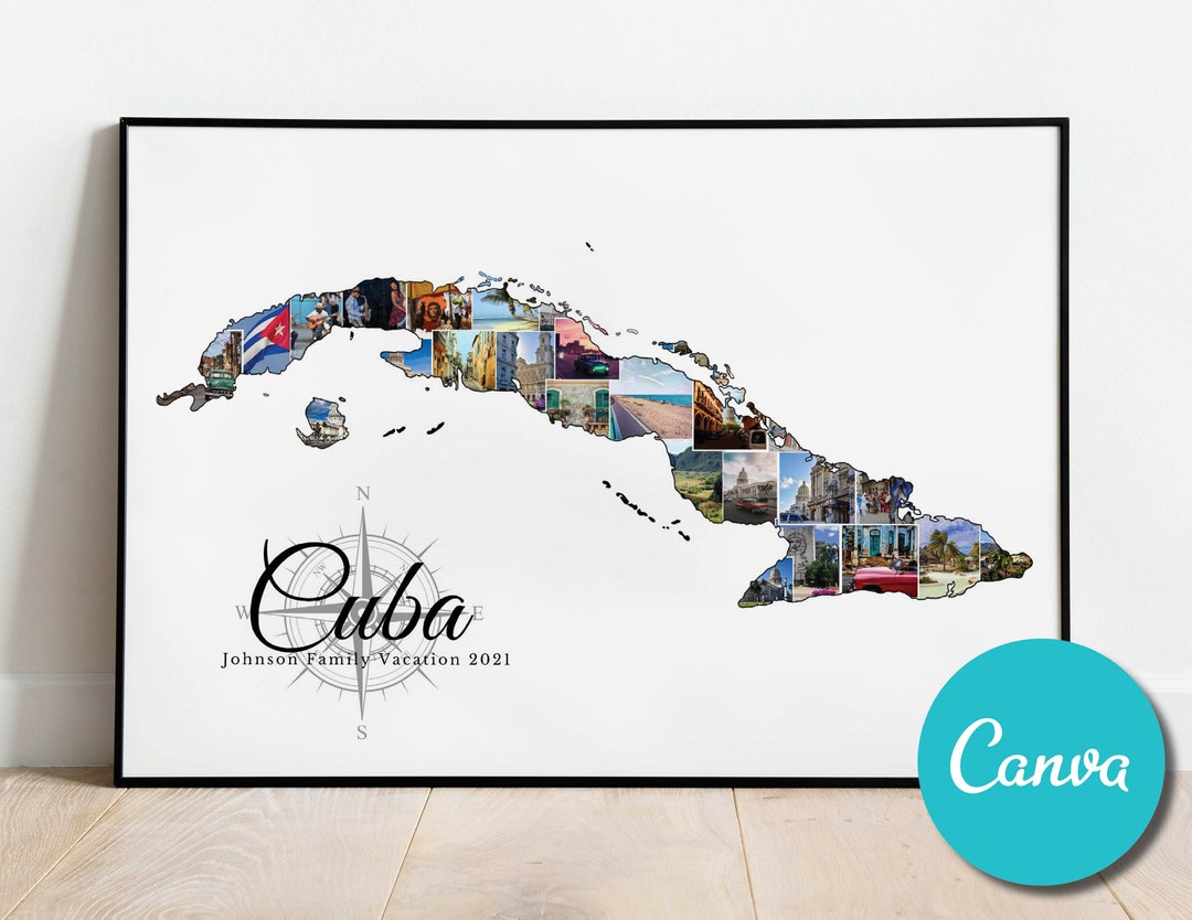 Cuba Map Personalized Custom Photo Collage Gift Wedding Anniversary ...